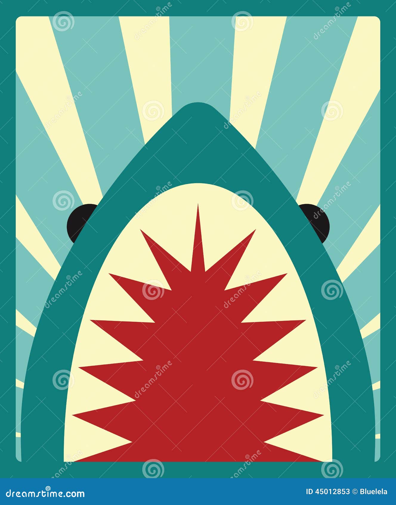 Shark Poster With Sunburst Background Cartoon Vector | CartoonDealer ...