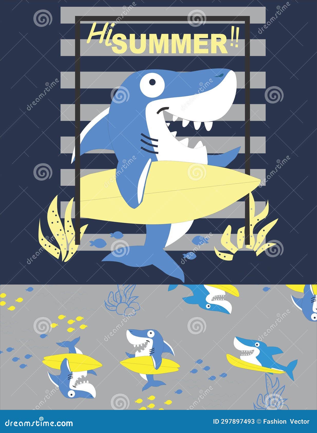 SUMMER SHARK PRINT SET VECTOR ART Stock Vector - Illustration of shark ...