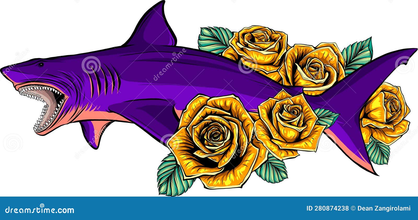 Shark with Red Rose Flower Vector Illustration Stock Vector ...