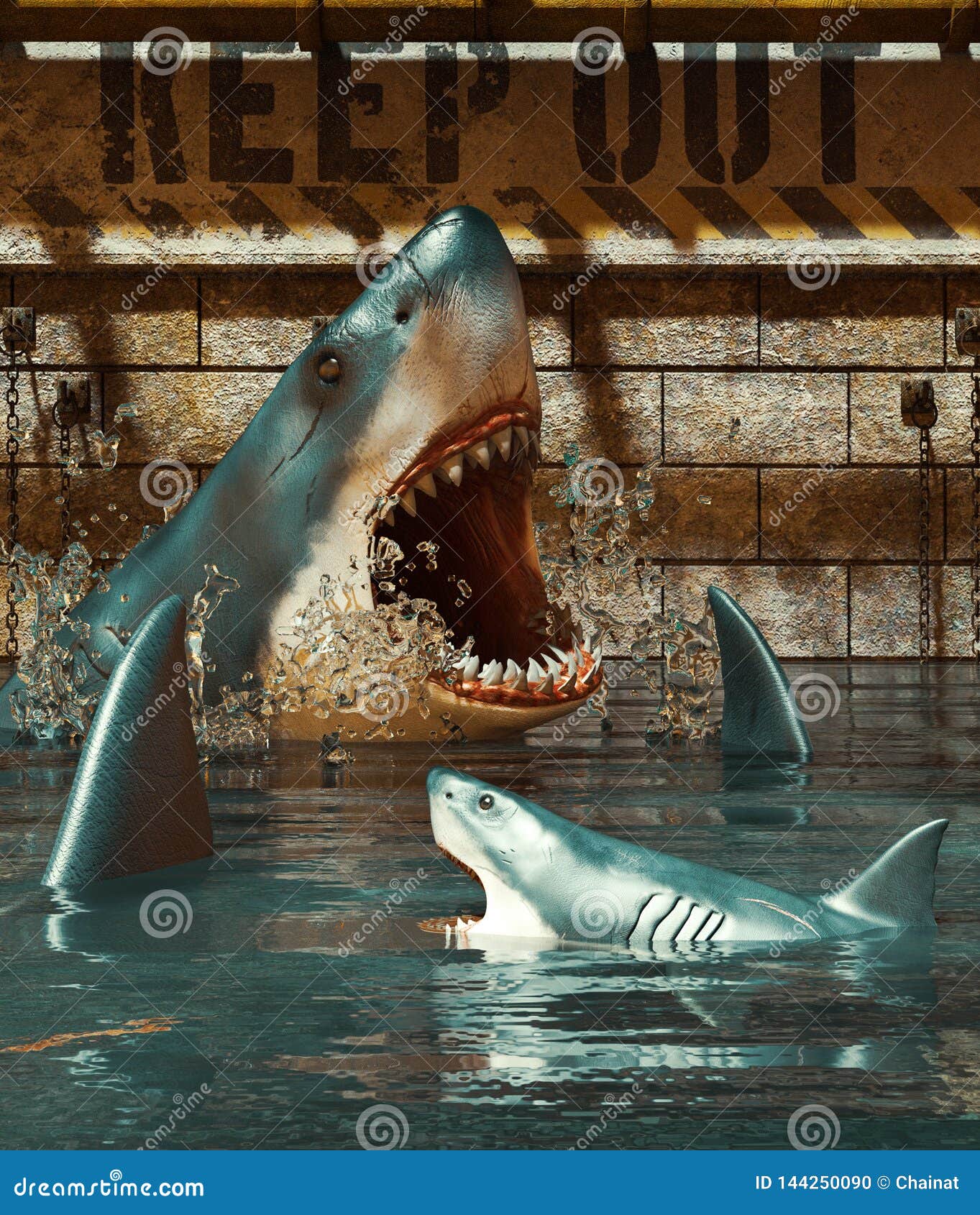 Shark`s Tank Please Keep Out Stock Illustration - Illustration of ...