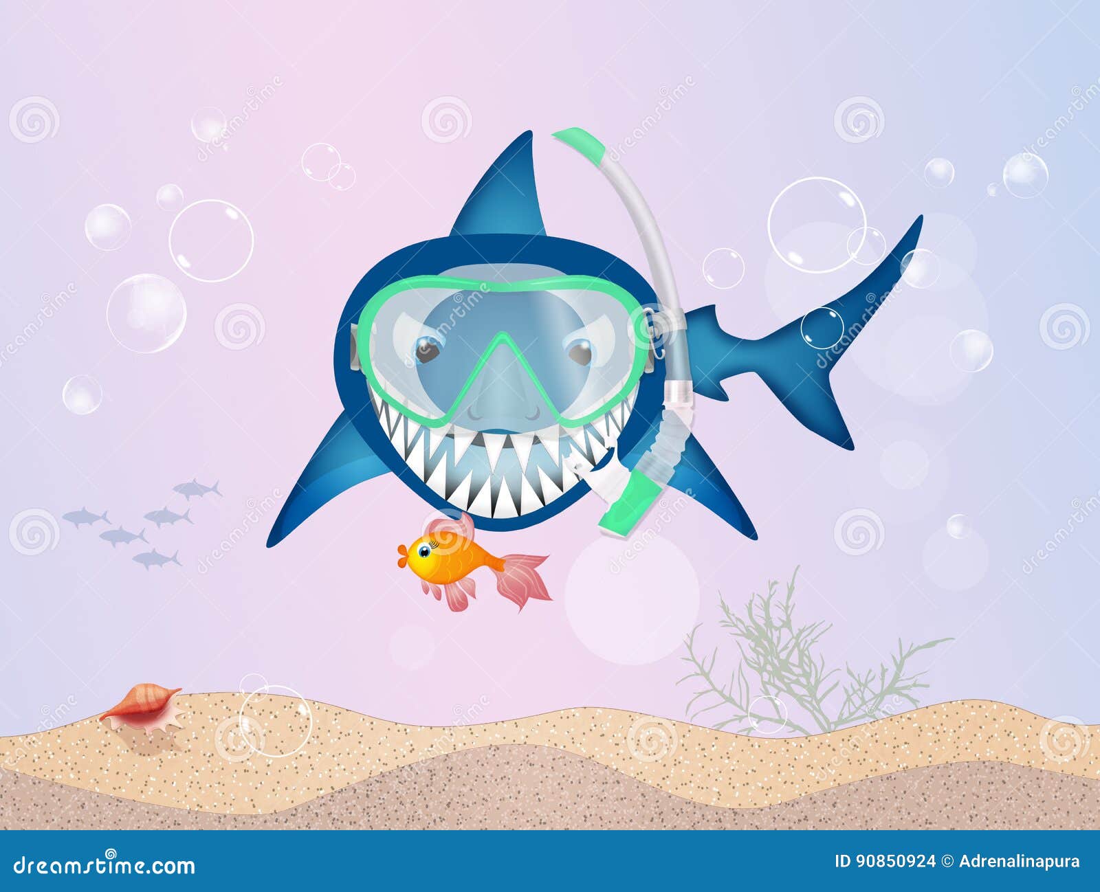 Shark with scuba mask stock illustration. Illustration of funny - 90850924