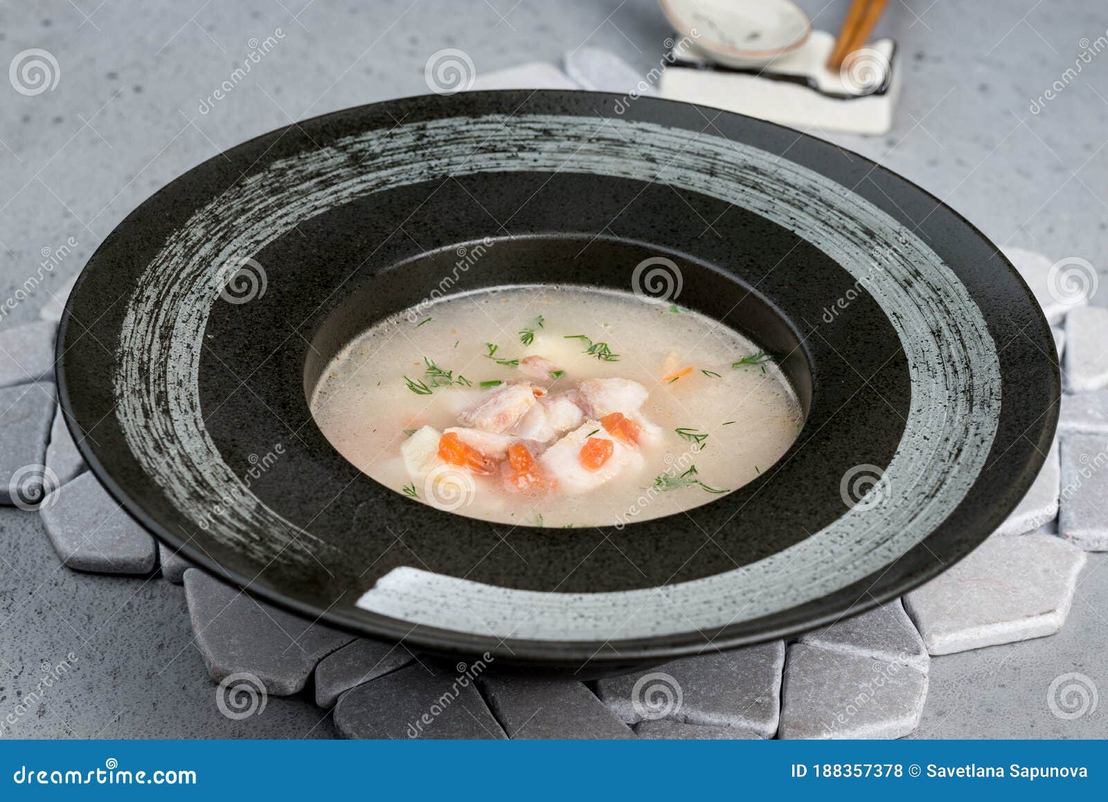 Shark Soup in a Black, Deep Plate Stock Photo - Image of natural ...