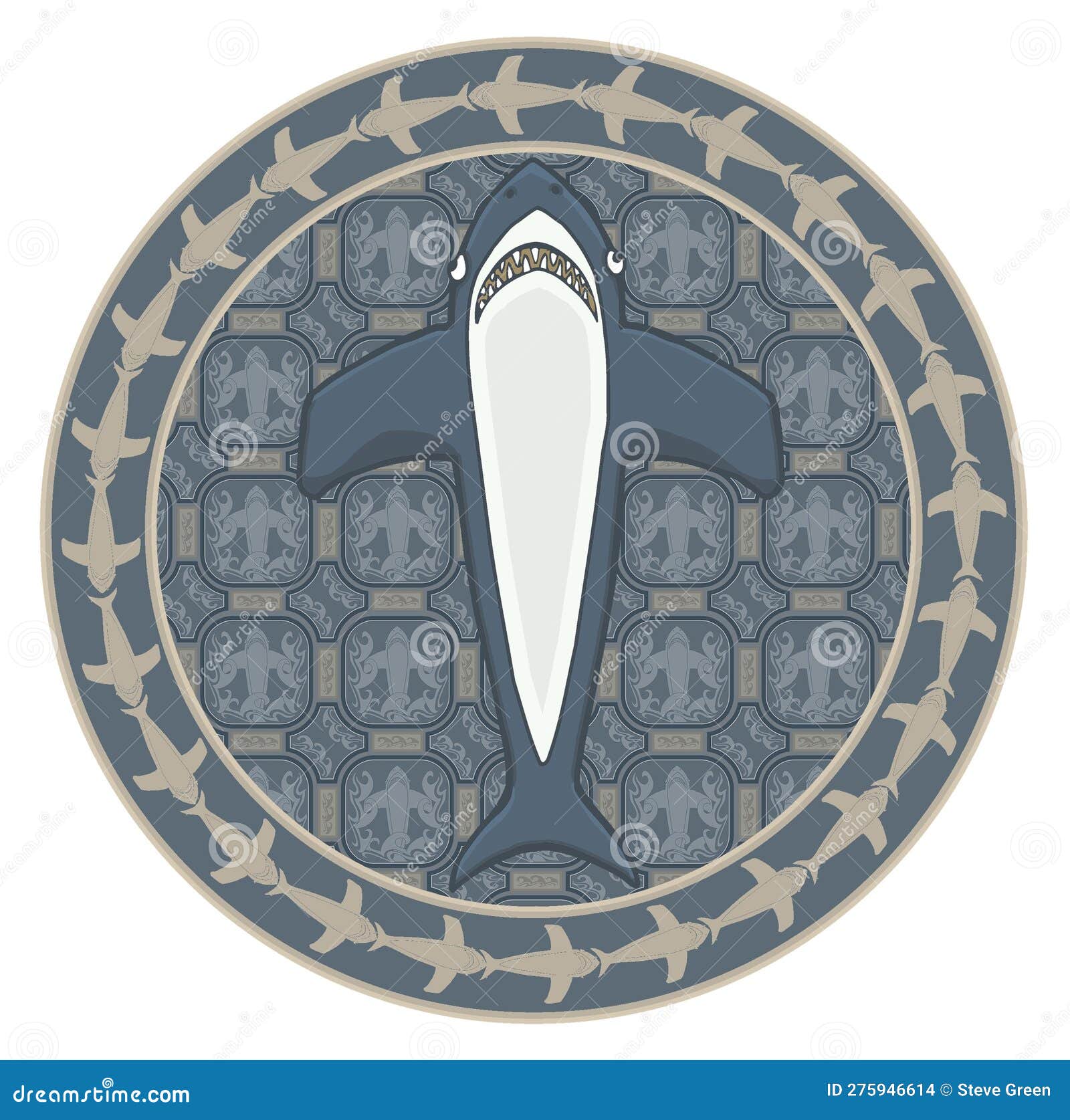 Shark in a Stylized Greek Style Circle Stock Vector - Illustration of ...