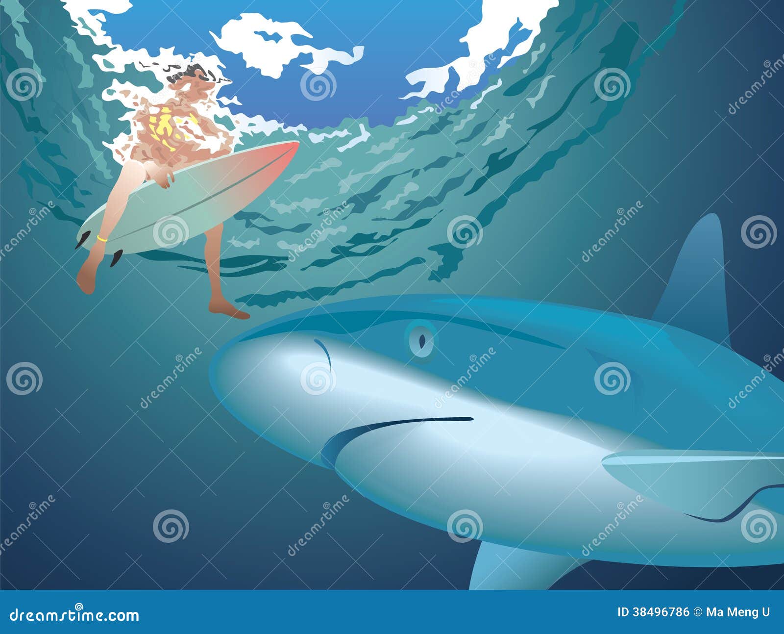Shark and surfer stock vector. Illustration of ocean - 38496786