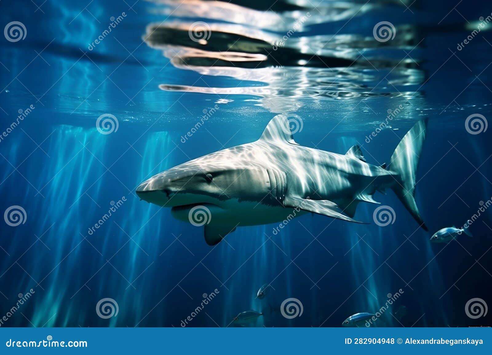 The Shark is Swimming in the Water. Refraction of Sunlight Stock ...