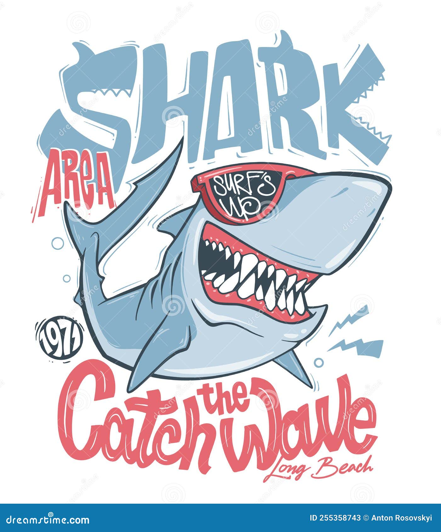 Shark T-shirt Surf Print Design, Vector Illustration Stock Vector ...