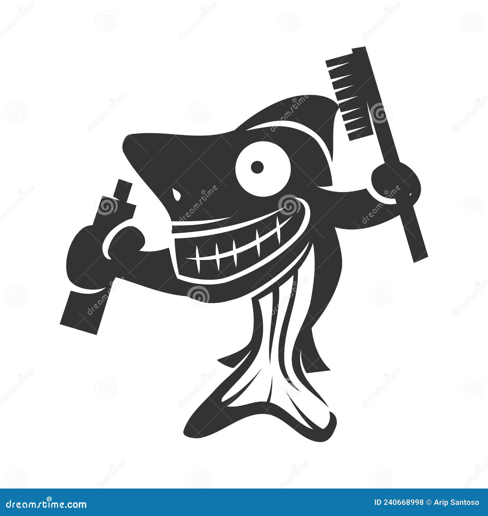 Shark with Toothbrush and Toothpaste Icon Illustration Brand Identity ...