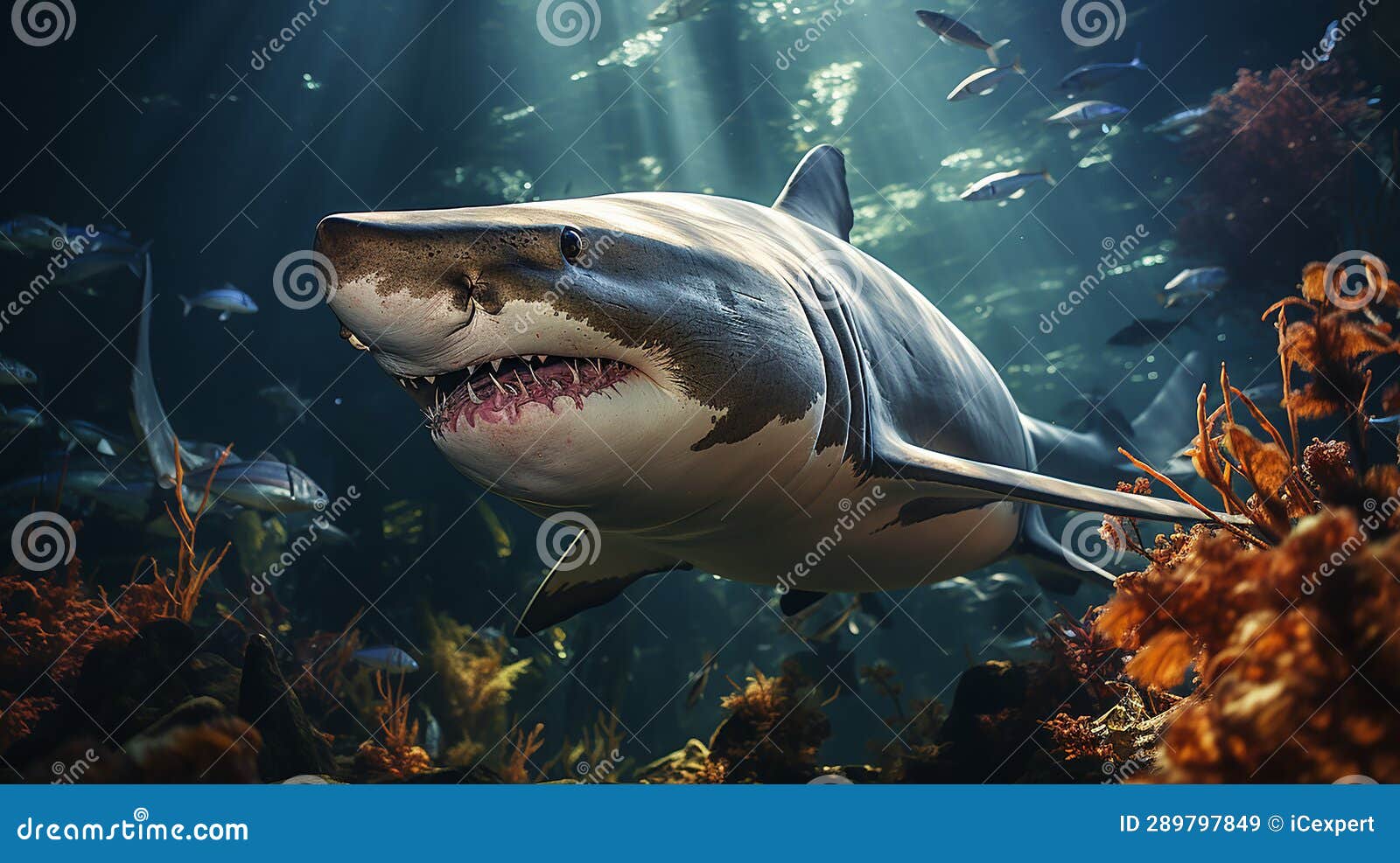 Shark under the sea stock image. Image of great, fear - 289797849