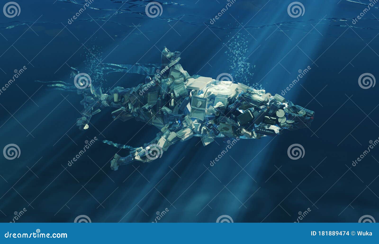 Shark Underwater Made from Plastic Waste Stock Illustration ...