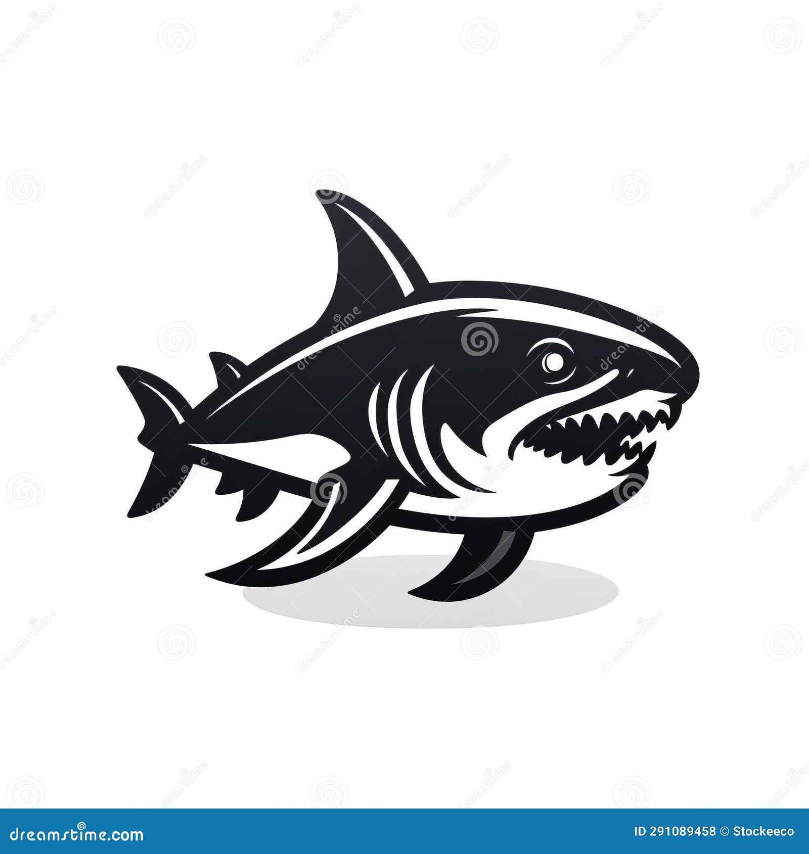 Algeapunk Shark Symbol: Black and White Vector Illustration Stock ...