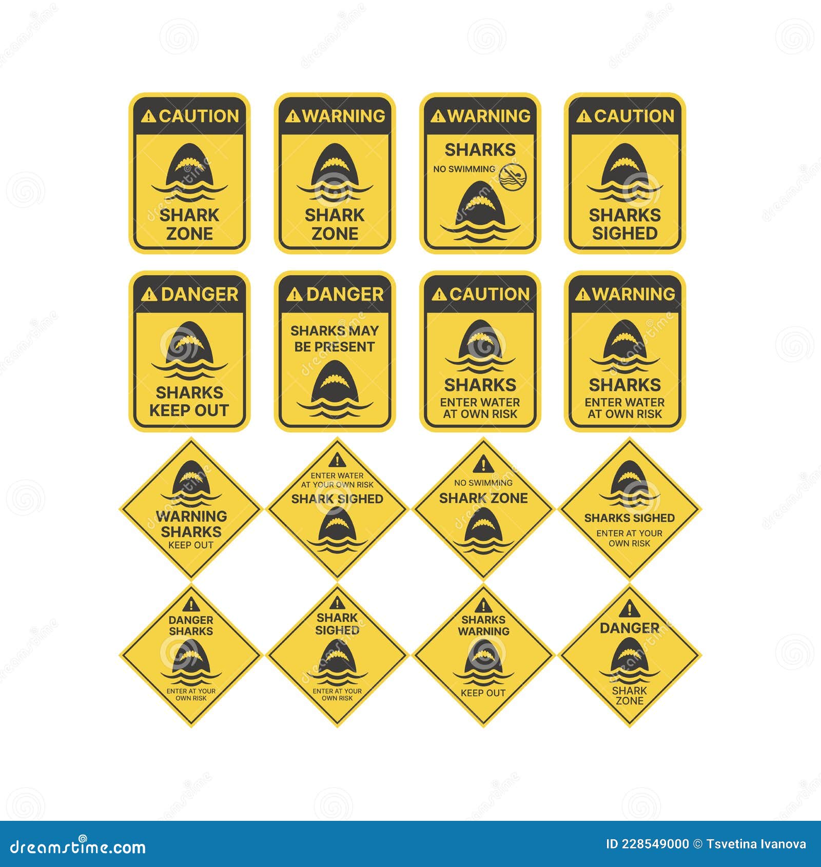 Shark Warning Sign in Yellow. Sharks, Danger, Keep Out Vector Stock ...