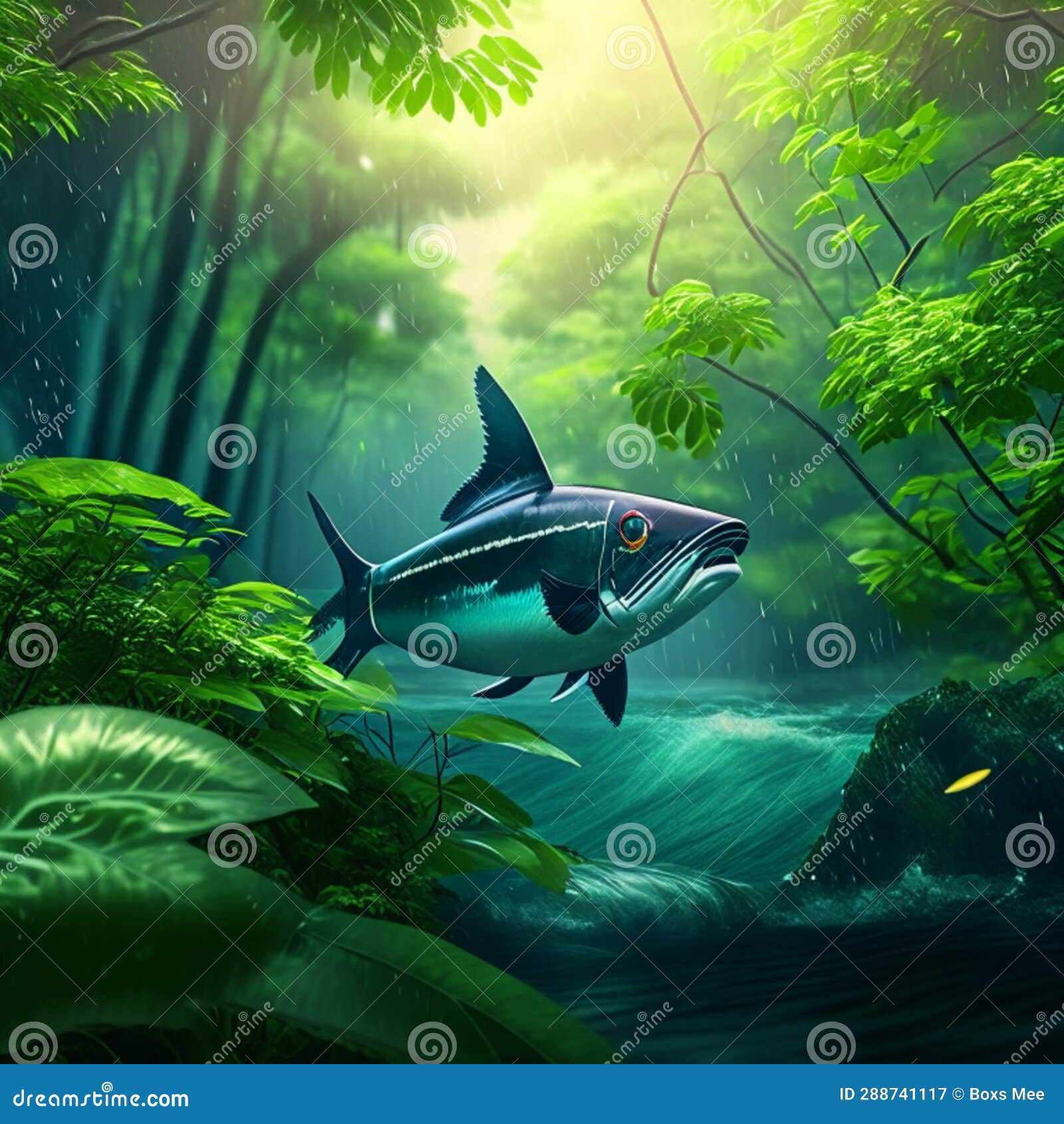 Shark in the Water in the Forest. 3d Rendering Stock Illustration ...