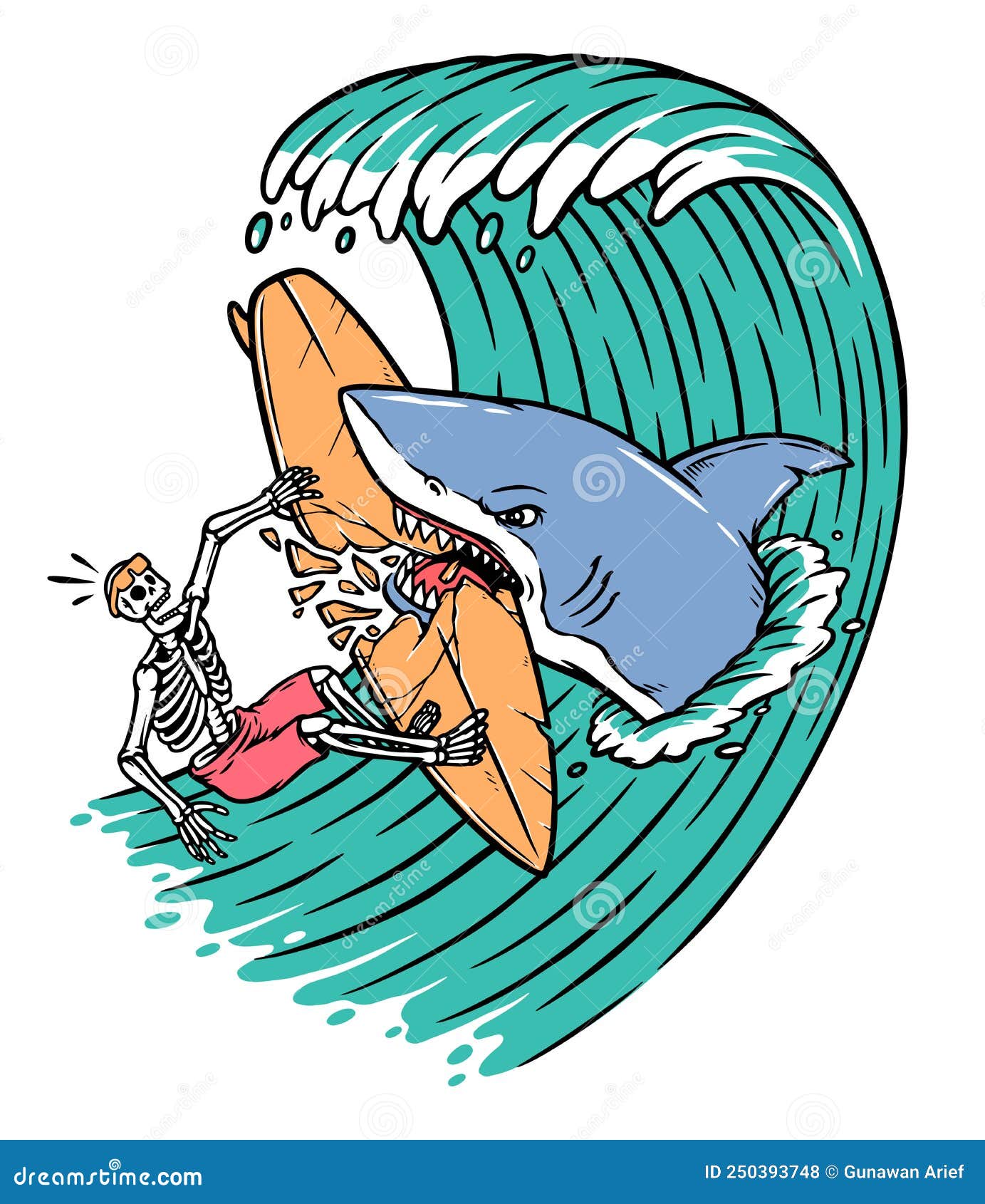 Sharks Attack Surfers Vector Illustration Stock Vector - Illustration ...