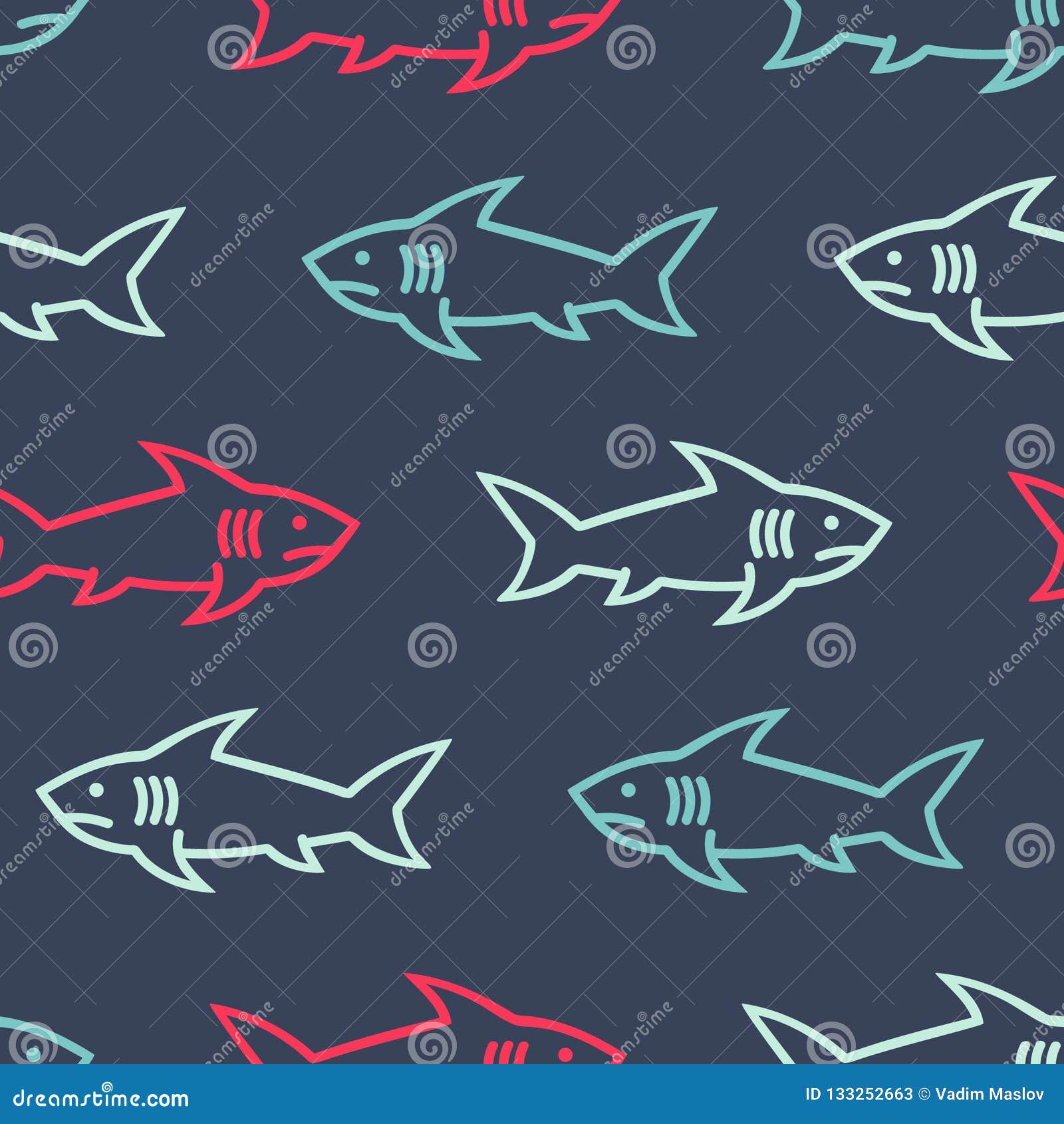 Sharks Colored Abstract Seamless Pattern. Stock Vector - Illustration ...
