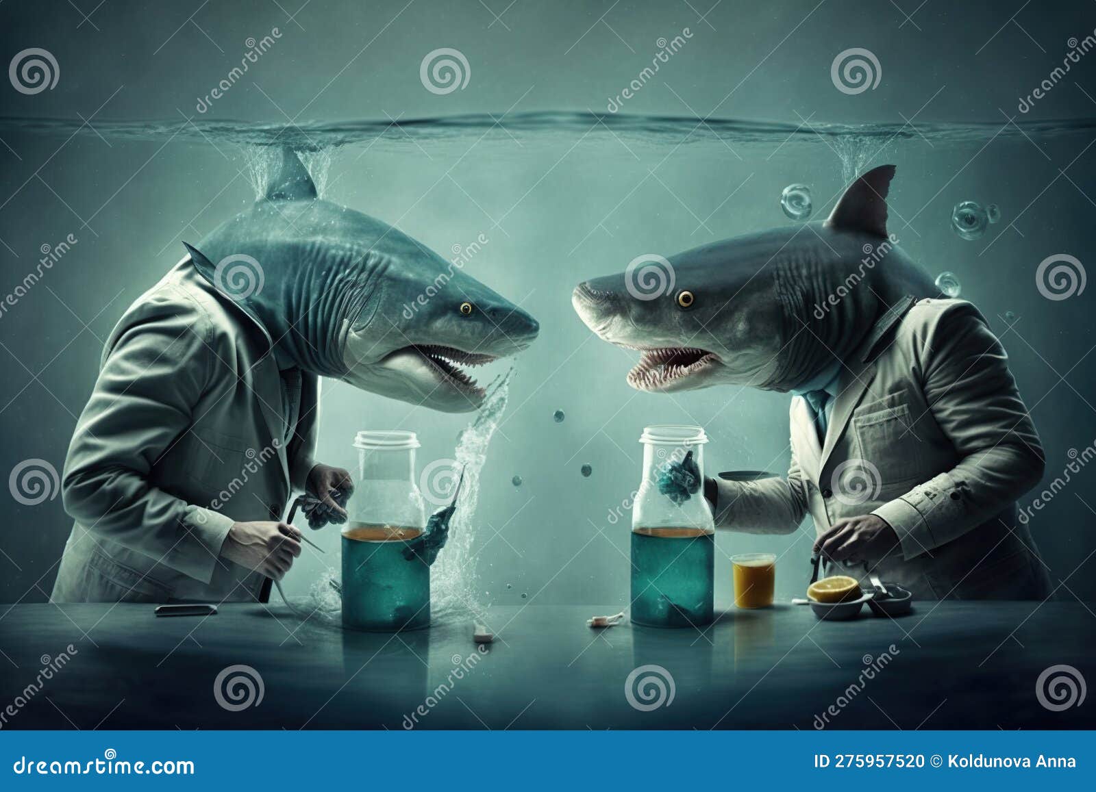 Sharks Dressed As Scientists Experimenting Created with Generative AI ...
