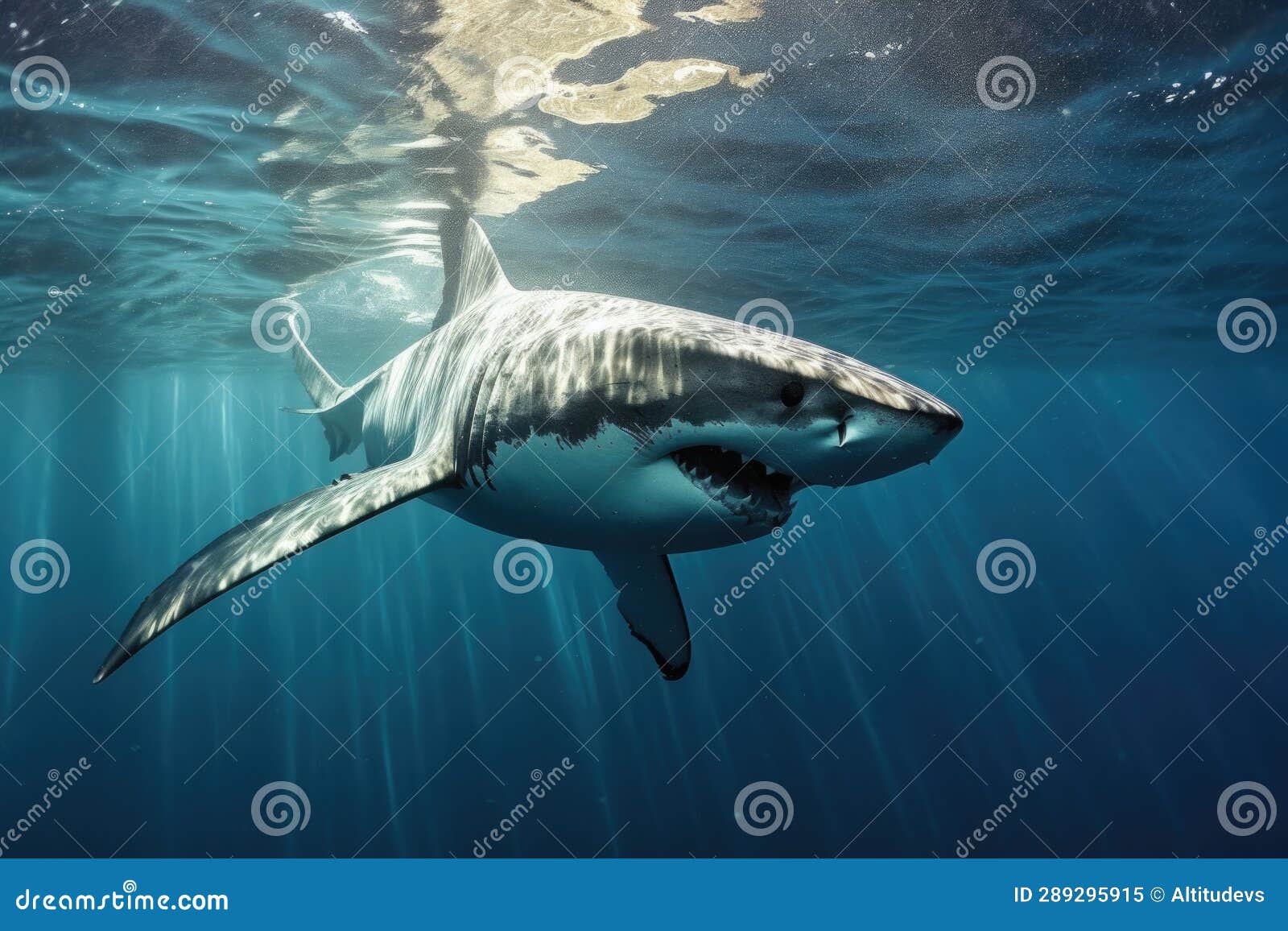 Sharks Eye View of Breaching Great White in Action Stock Image - Image ...