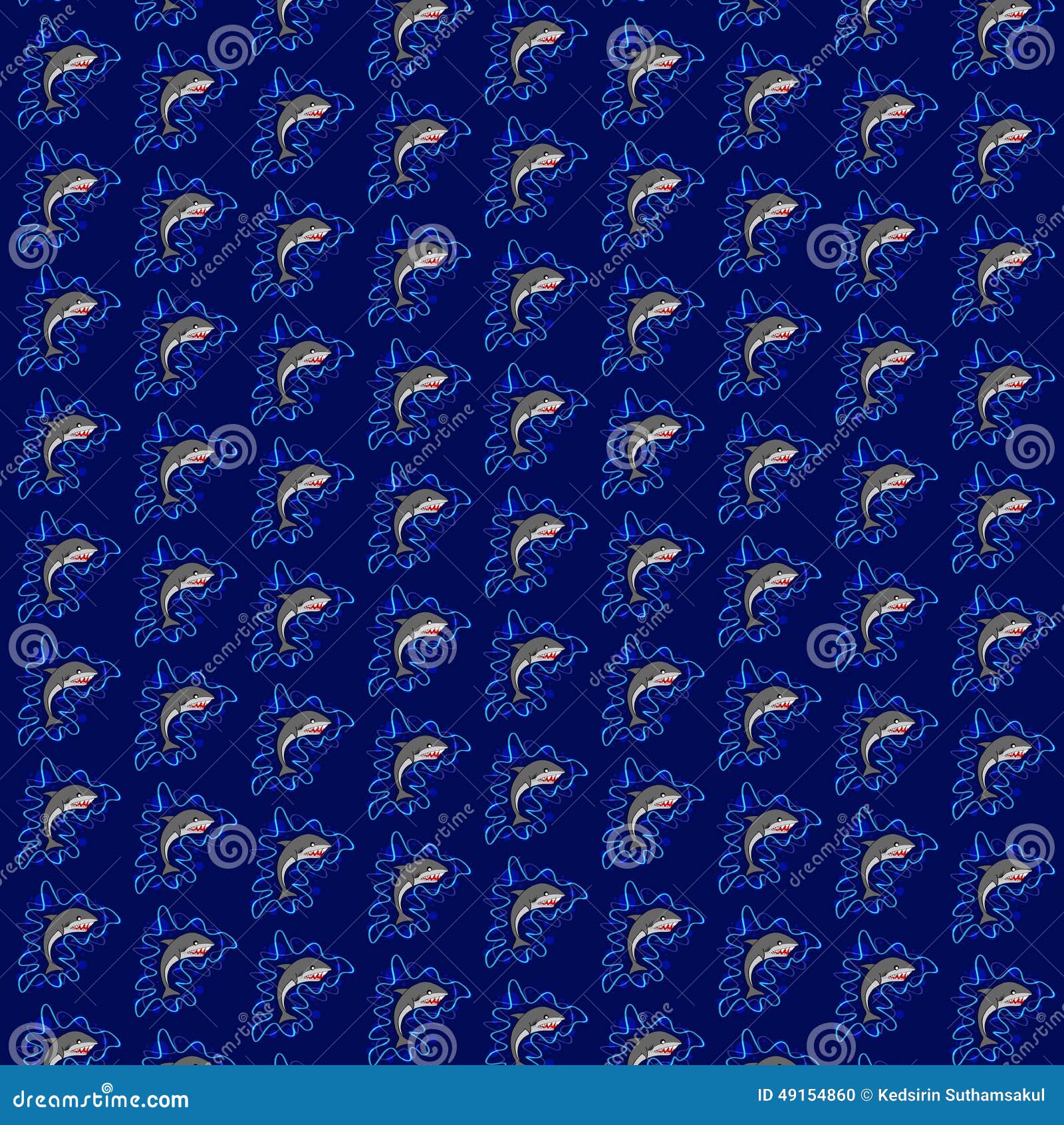 Sharks Pattern. Seamless Shark Print, Cute Ocean Fish Wrapping. Marine ...
