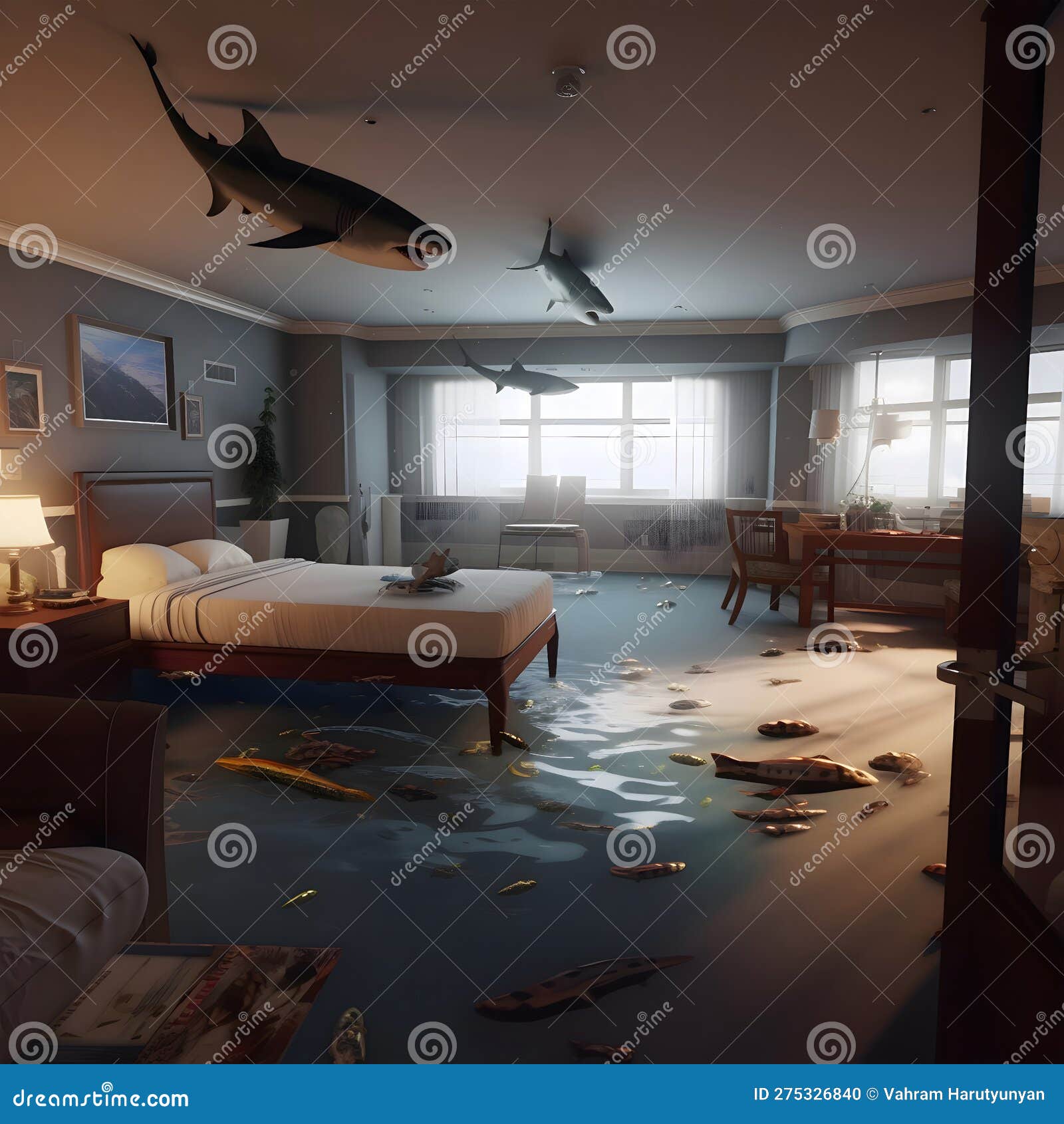 Sharks in the room stock illustration. Illustration of marine - 275326840