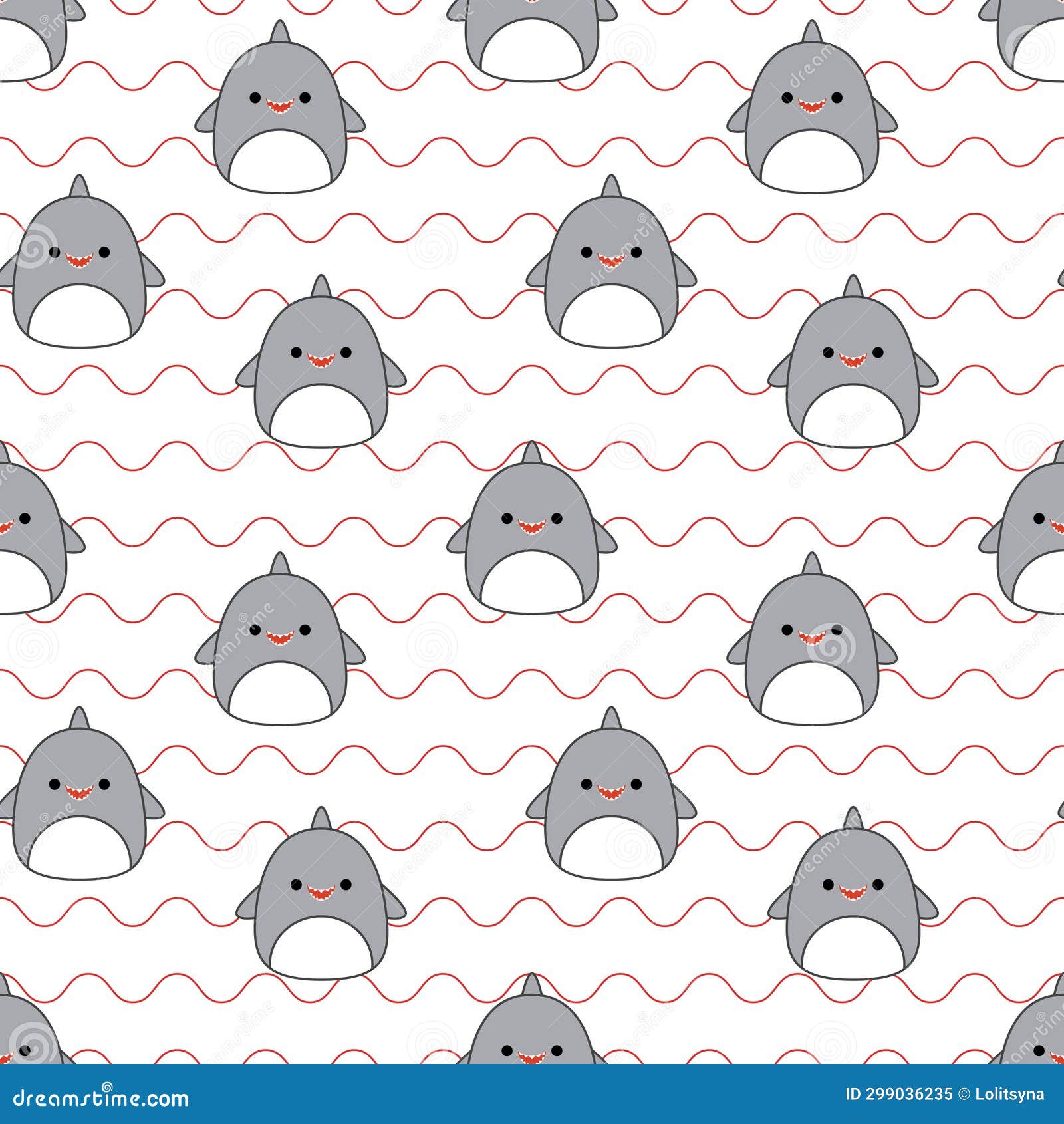 Sharks on Seamless Pattern. Squishmallow. Background with Octopus Stock ...