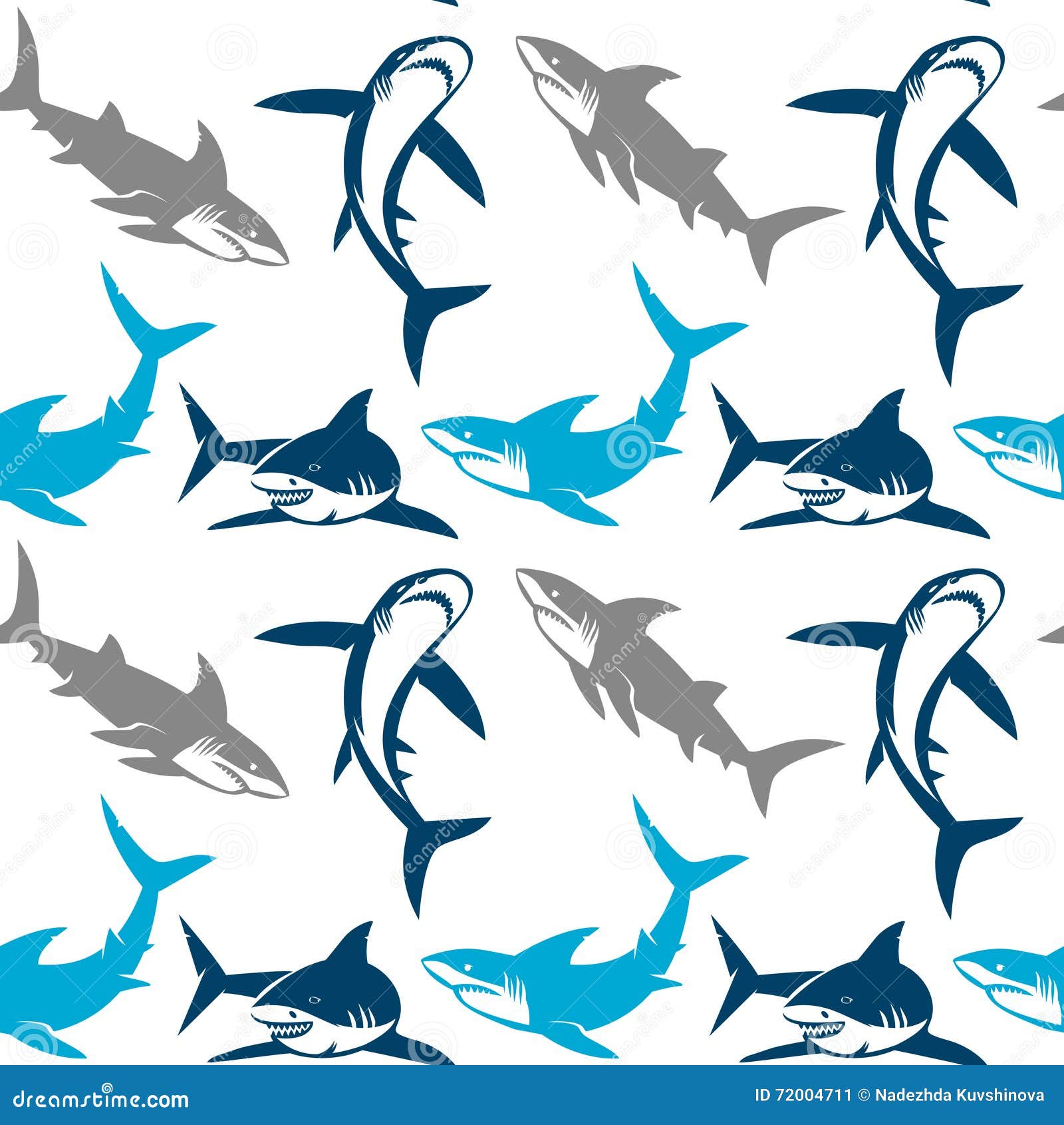 Sharks Silhouettes Seamless Pattern. Royalty-Free Cartoon ...