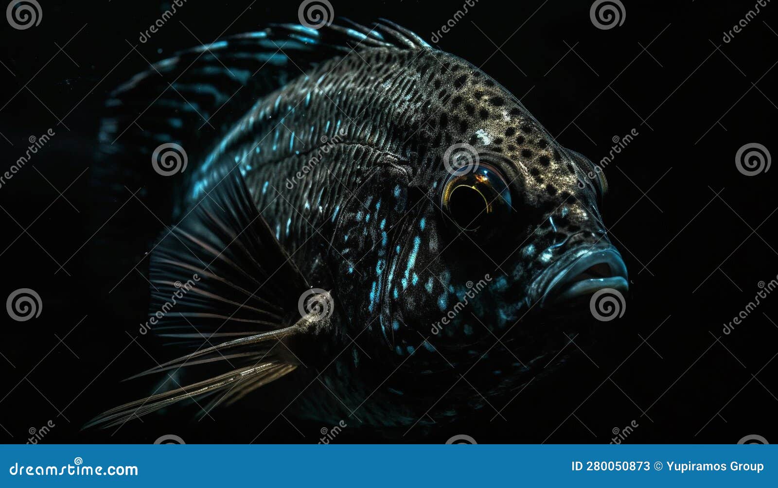 Sharp Animal Eye Swimming in Dark, Underwater Reef Generated by AI ...
