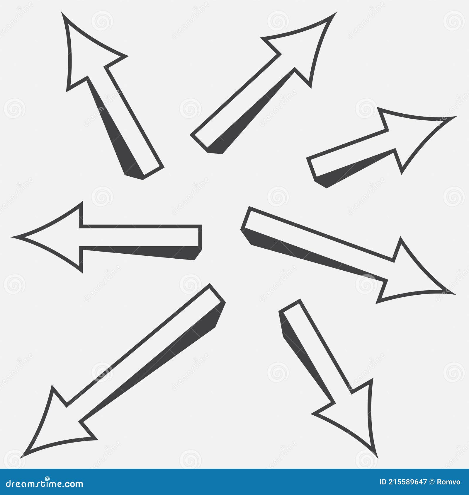 Sharp Arrows with Black Shadow Sign Set Stock Vector - Illustration of ...