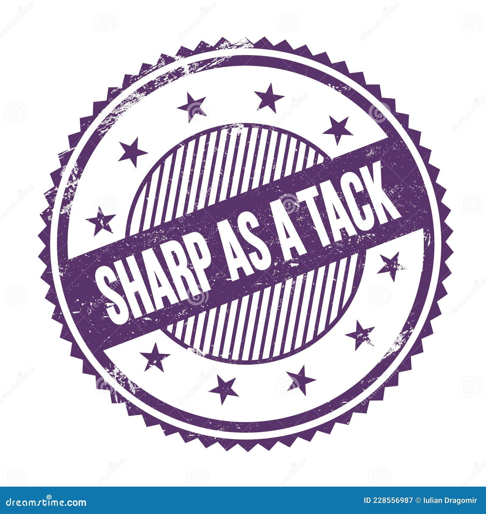 SHARP AS a TACK Text Written on Purple Indigo Grungy Round Stamp Stock ...