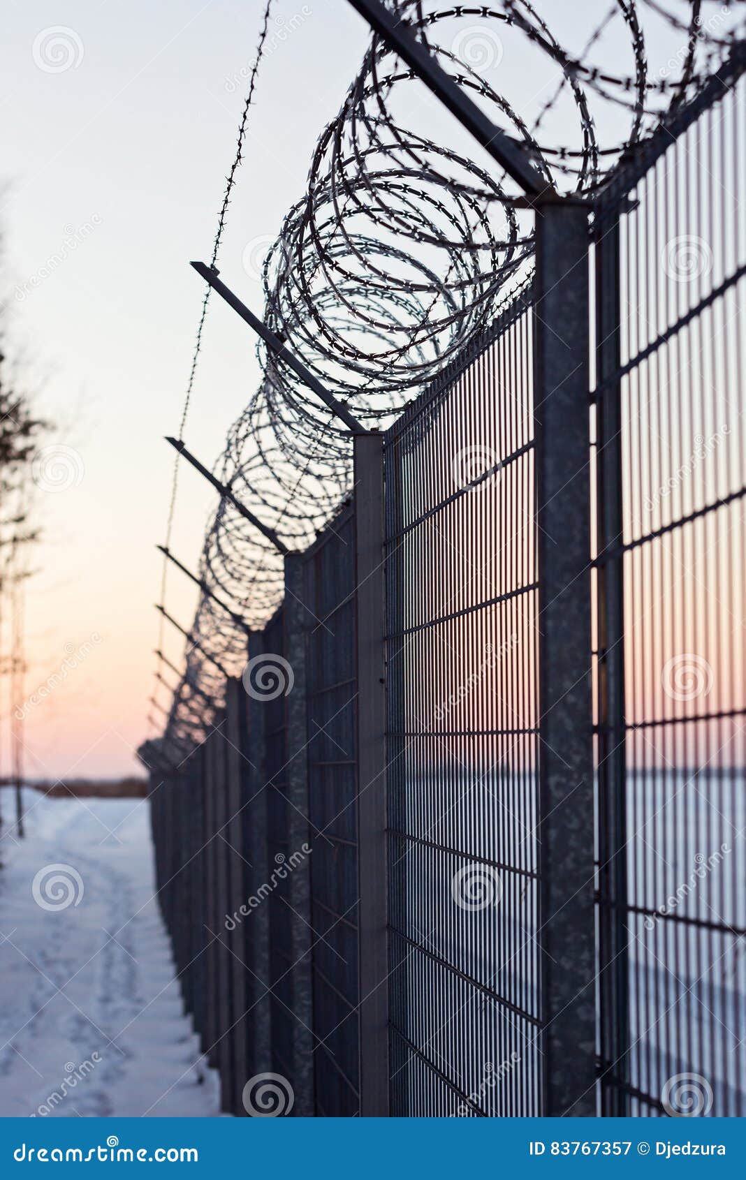 Sharp barbed wire on fence stock image. Image of defense - 83767357