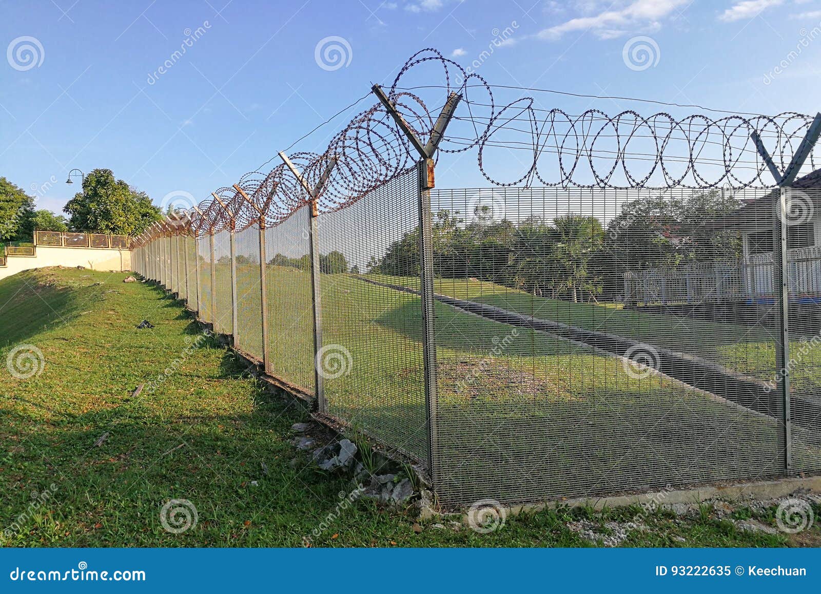 Sharp Barbed Wire on Security Fence Protecti Secure Private Space Stock ...