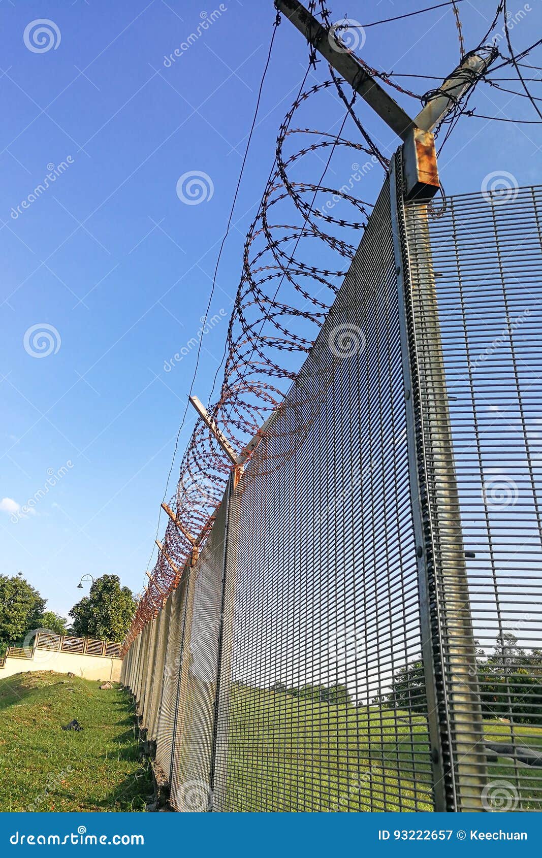 Sharp Barbed Wire on Security Fence Protecti Secure Private Space Stock ...
