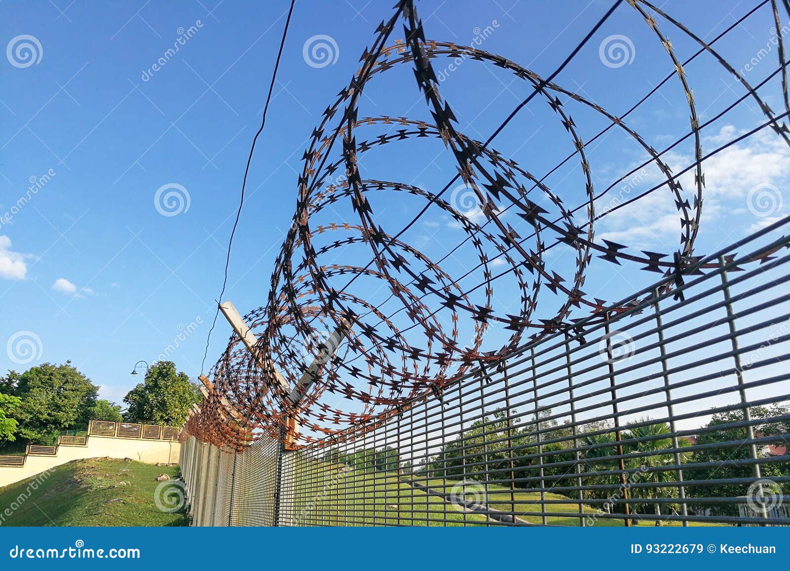 Sharp Barbed Wire on Security Fence Protecti Secure Private Space Stock ...