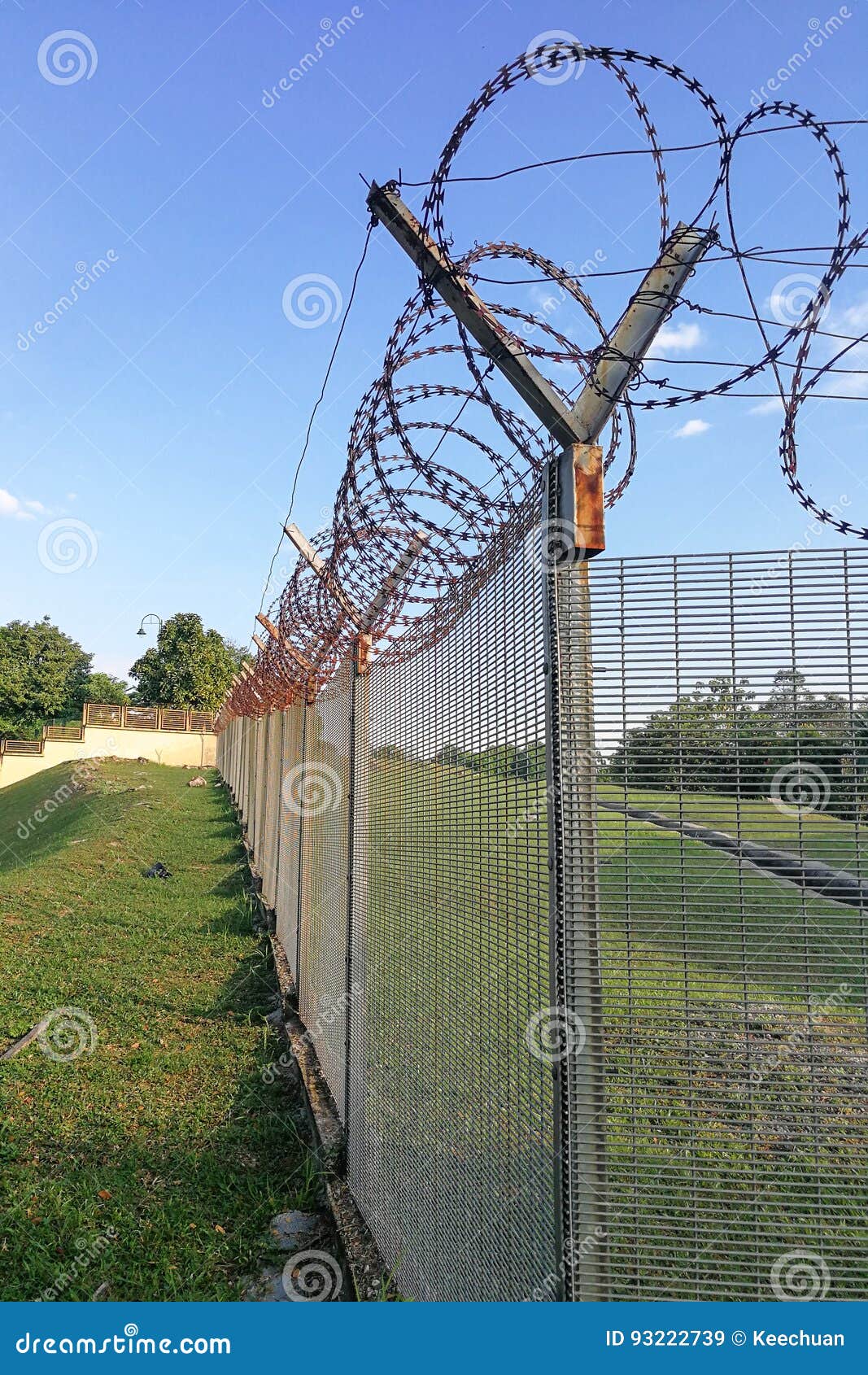 Sharp Barbed Wire on Security Fence Protecti Secure Private Space Stock ...