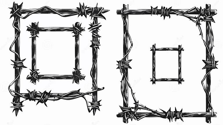 Sharp Barbed Wire Square Frames on White Background for Design Projects ...