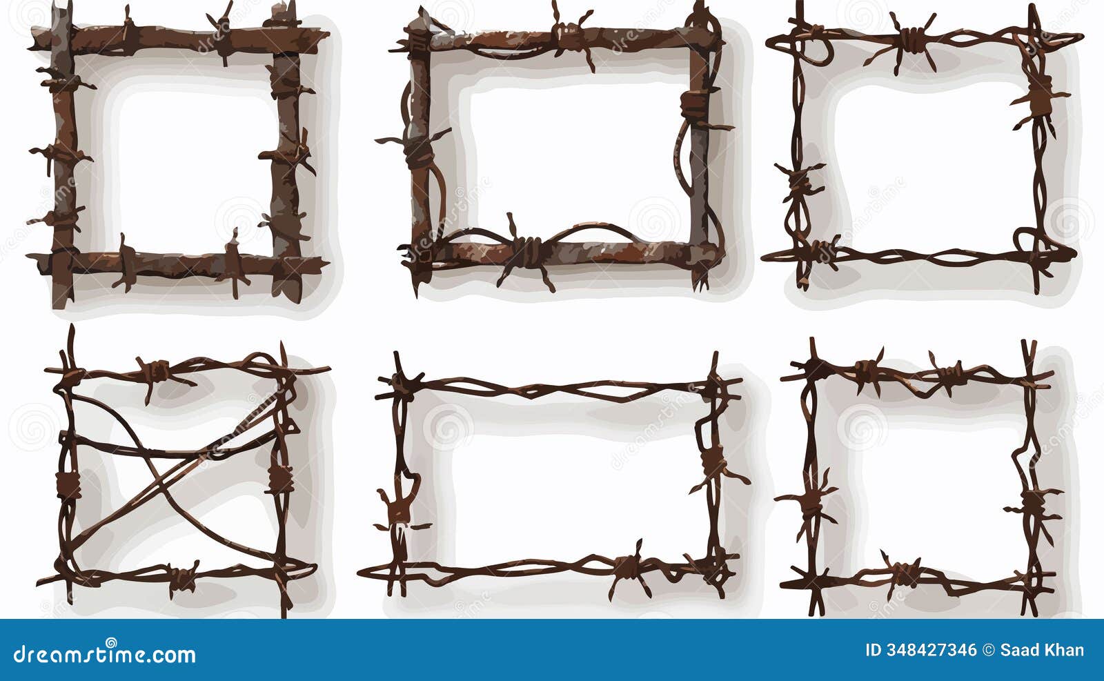 Sharp Barbed Wire Square Frames on White Background for Design Projects ...