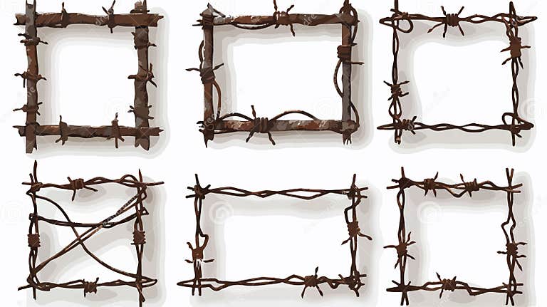 Sharp Barbed Wire Square Frames on White Background for Design Projects ...
