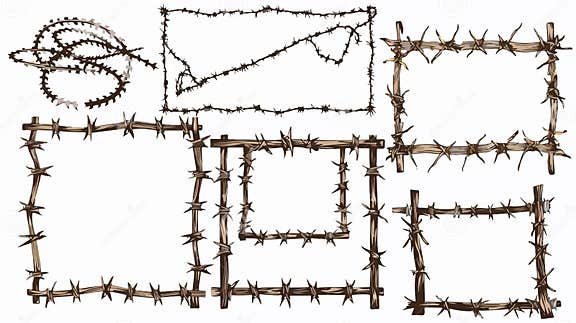 Sharp Barbed Wire Square Frames on White Background for Design Projects ...