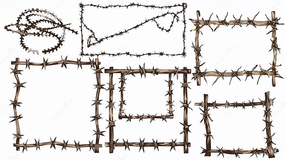 Sharp Barbed Wire Square Frames on White Background for Design Projects ...