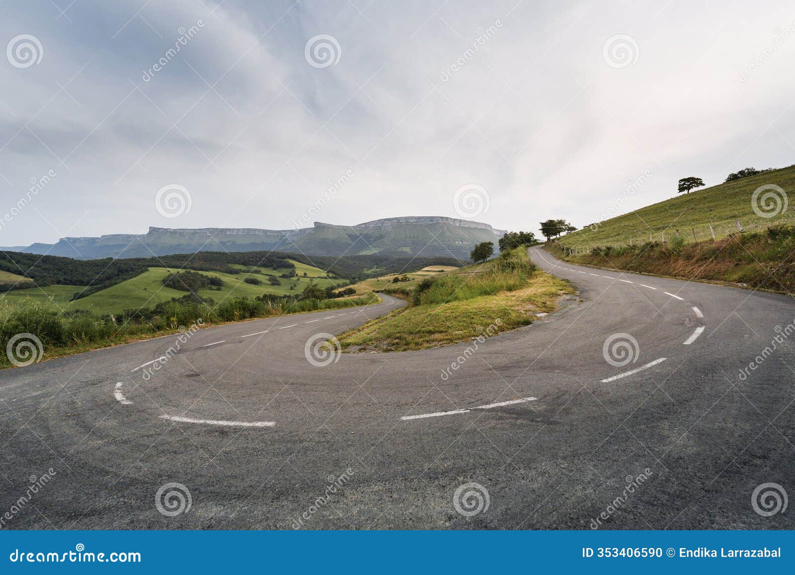 Sharp Bend on a Country Road in the Heart of the Basque Country Stock ...