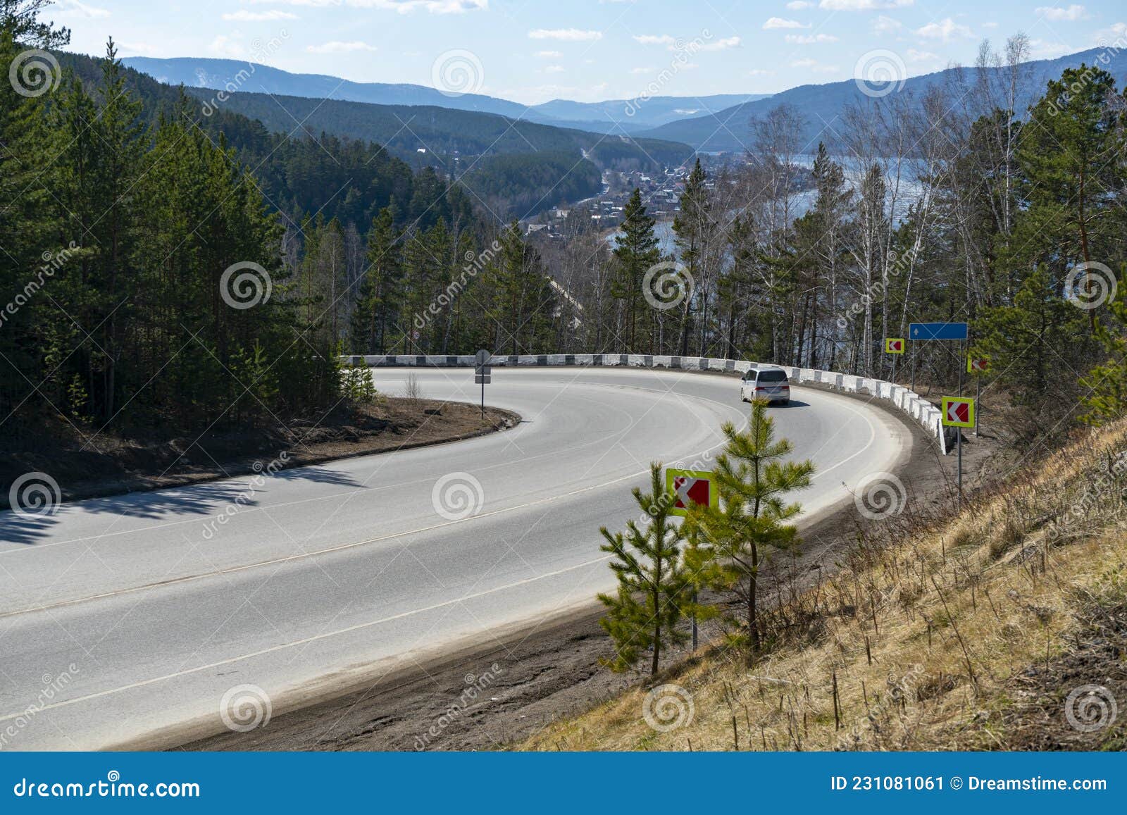 A Sharp Bend in a Mountainous Area. Stock Image - Image of high, road ...