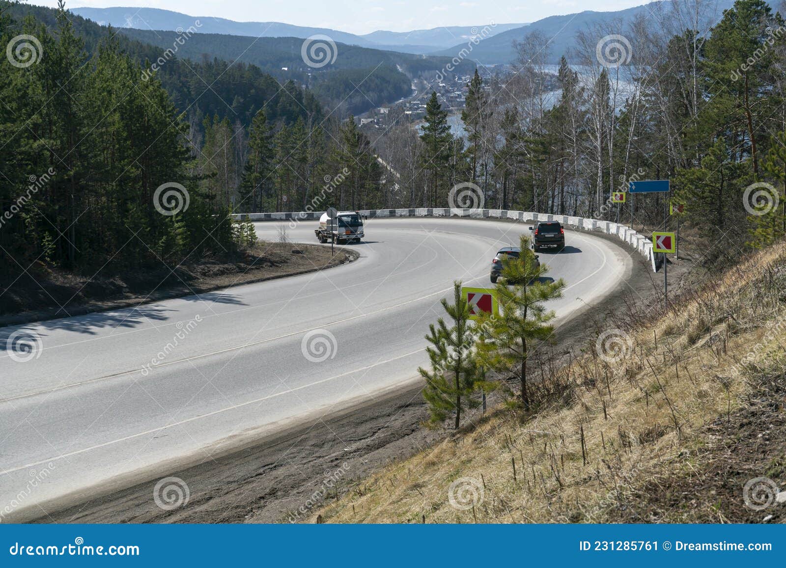 A Sharp Bend in a Mountainous Area. Stock Image - Image of landscape ...