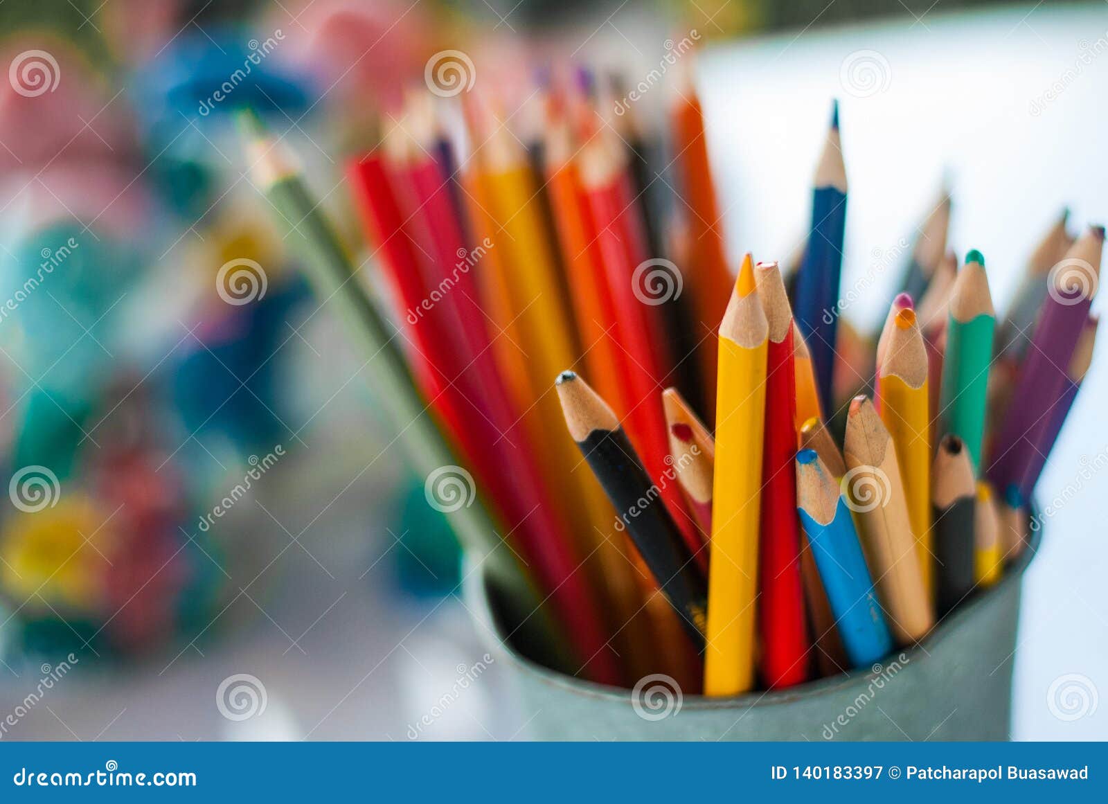 Sharp and Blunt Color Pencils are Put in Bucket Ready To Be Used in Art ...