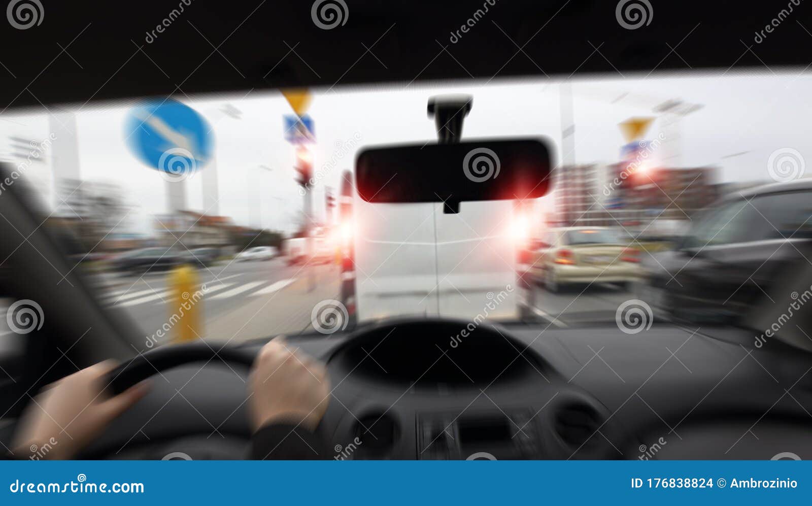 Braking in the Car Due To the Driver`s Inattention Stock Photo - Image ...