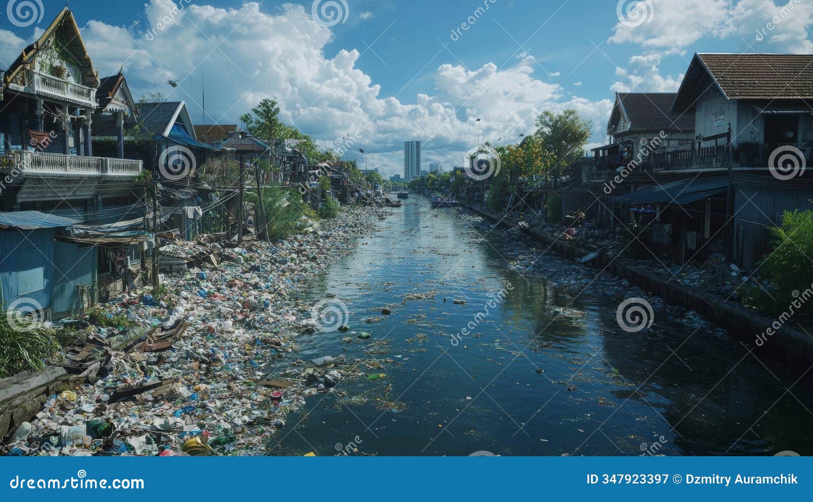 Sharp Contrast in the Landscape of a Polluted Urban River Stock Image ...