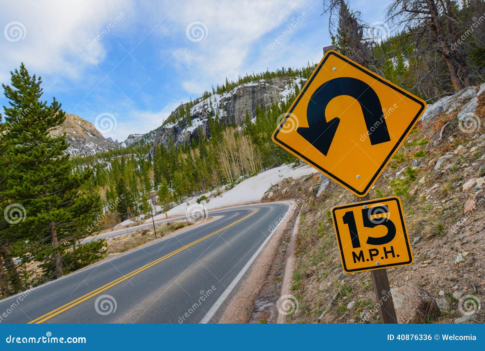 Sharp Curve Road And Sharp Curve Warning Sign. Royalty-Free Stock ...