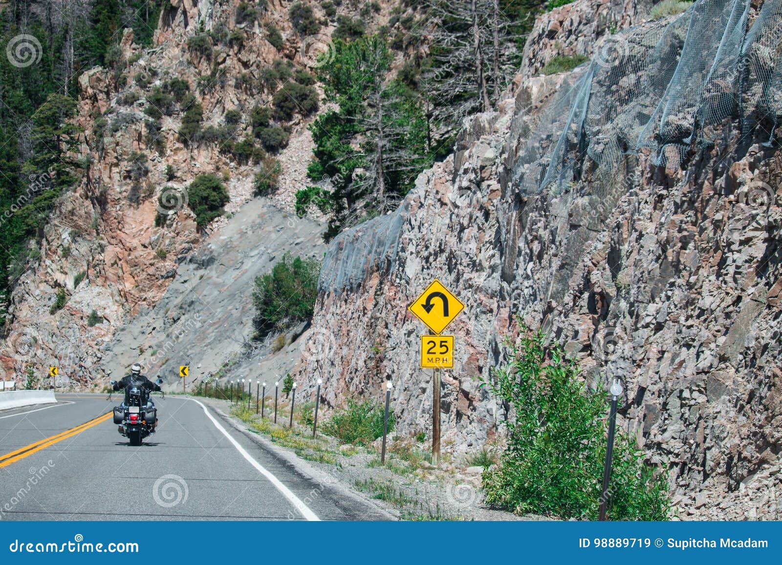 Sharp Curve Road and Sharp Curve Warning Sign. Stock Image - Image of ...