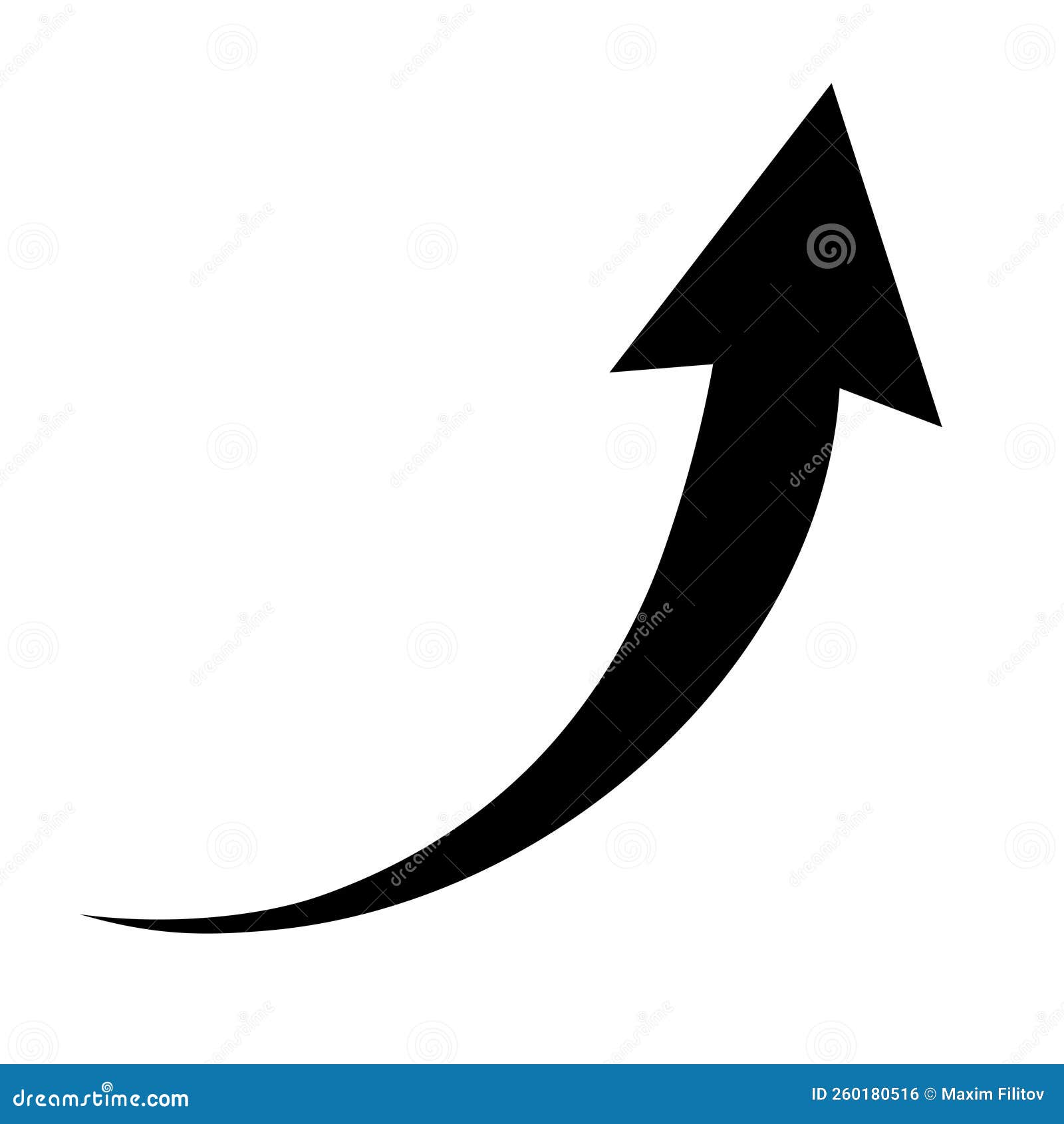 Sharp Curved Arrow Icon. Vector Black Rounded Arrow. Direction Pointer ...