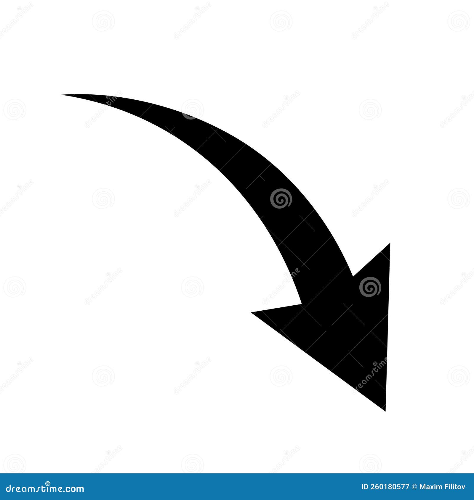 Sharp Curved Arrow Icon. Vector Black Rounded Arrow. Direction Pointer ...