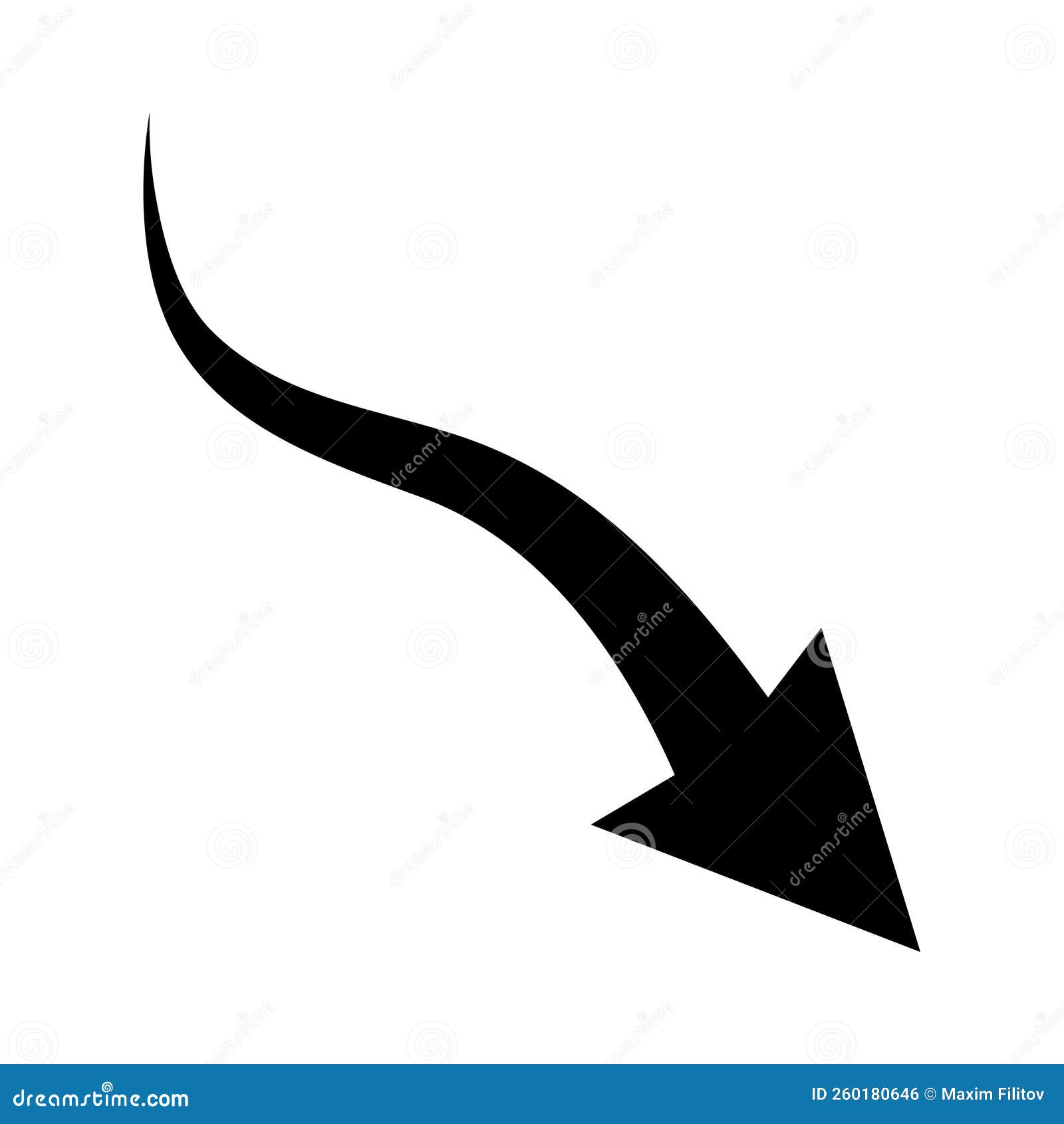 Sharp Curved Arrow Icon. Vector Black Rounded Arrow. Direction Pointer ...
