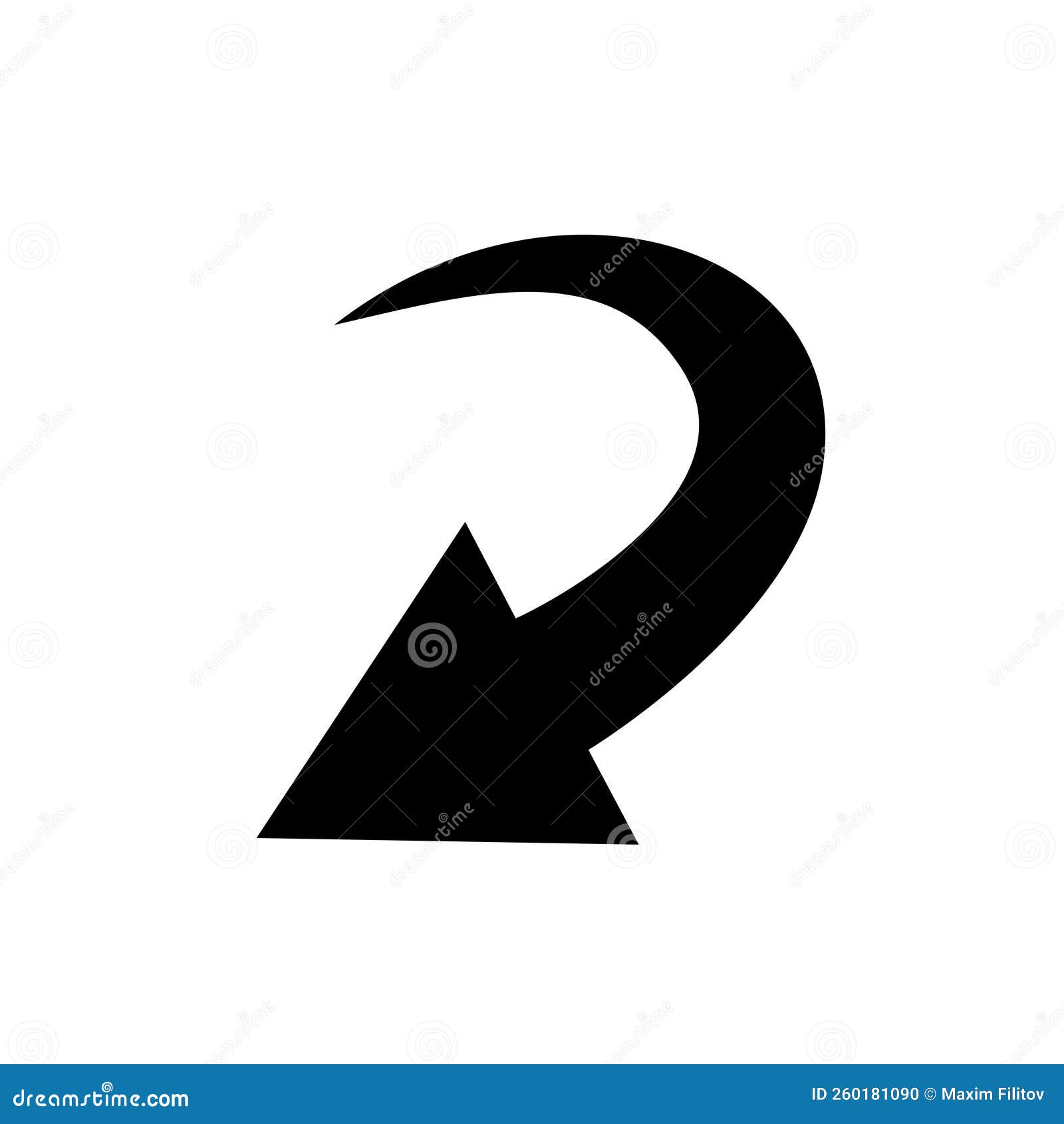 Sharp Curved Arrow Icon. Vector Black Rounded Arrow. Direction Pointer ...