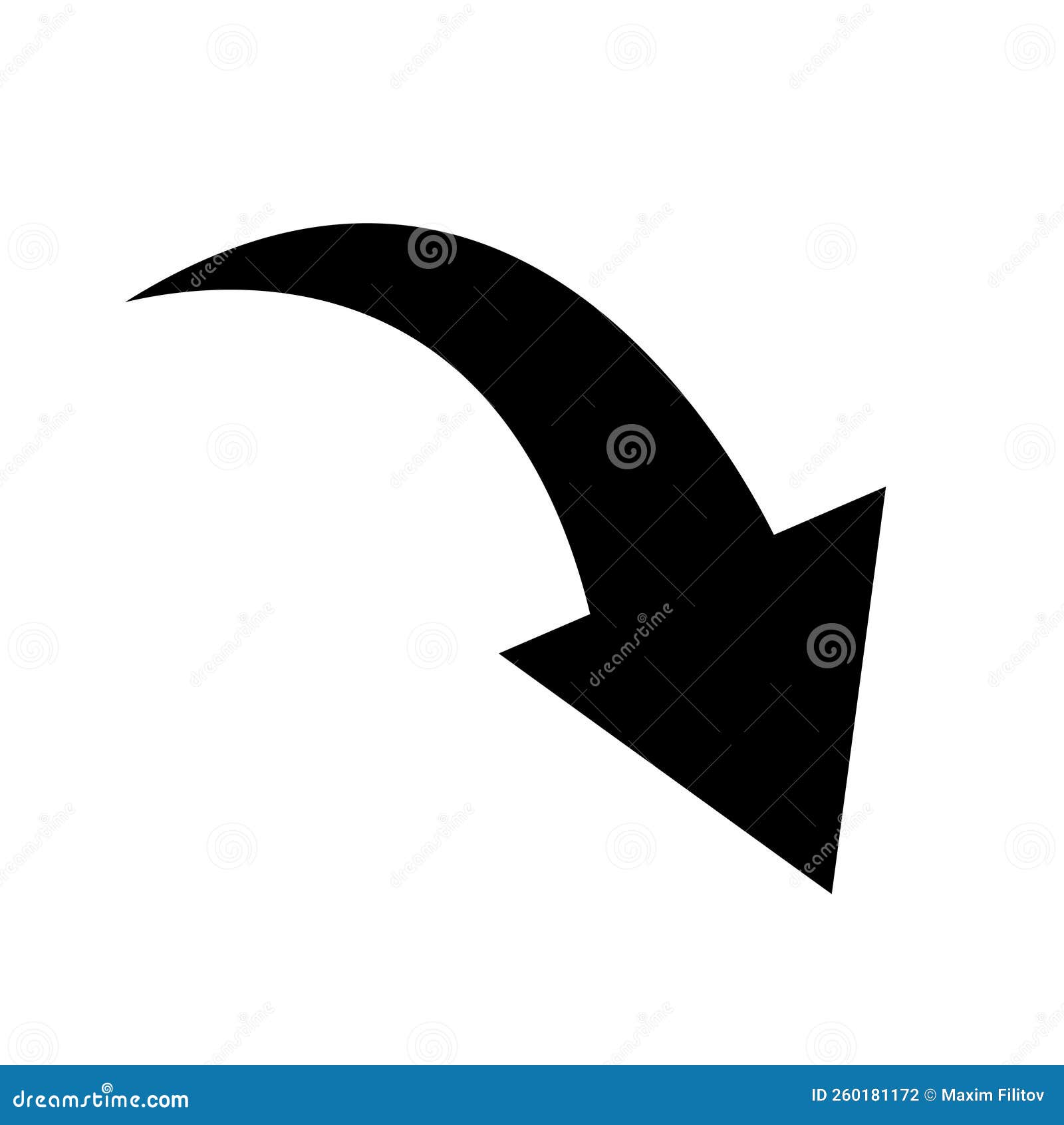 Sharp Curved Arrow Icon. Vector Black Rounded Arrow. Direction Pointer ...